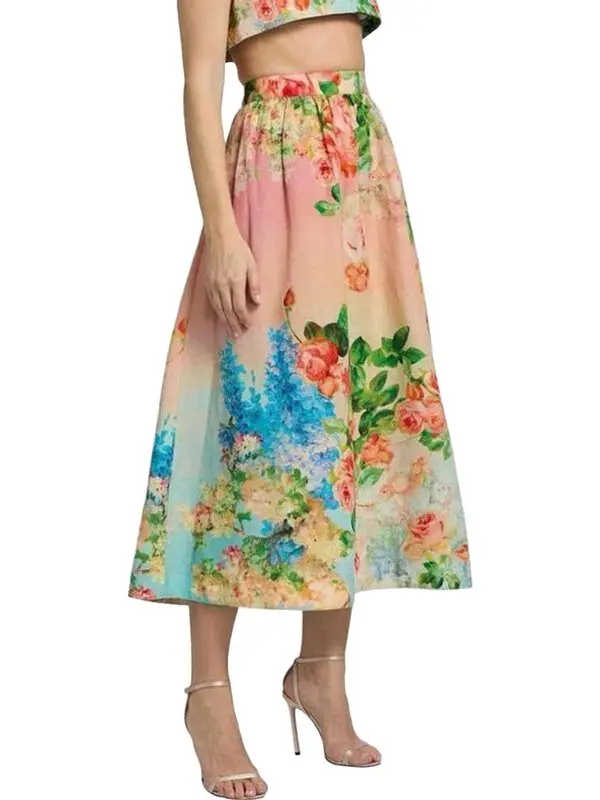 Hemant & Nandita Floral Ombré Cotton-linen Midi Skirt - Multi