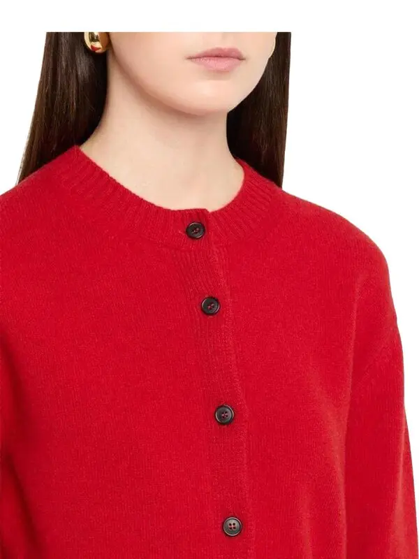 RÓHE Classic Crewneck Wool Cardigan - Red