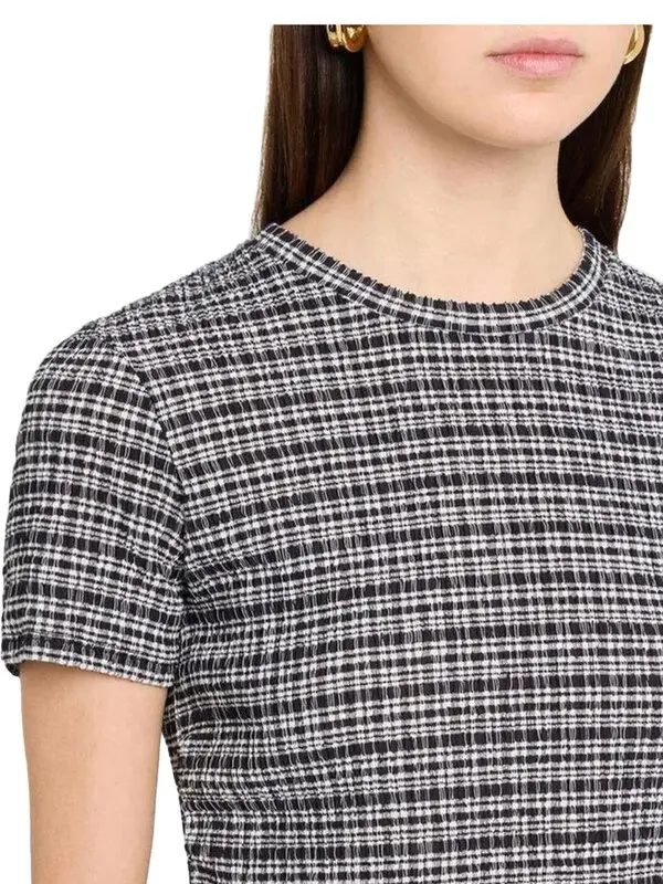 Vince Plaid Knit Short-sleeve Crewneck Tee - Eclipse Combo