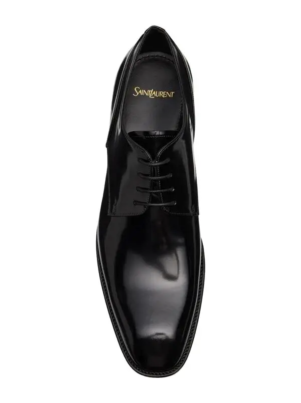 Saint Laurent Apos;s Stanton Glazed Leather Derby Shoes - Nero