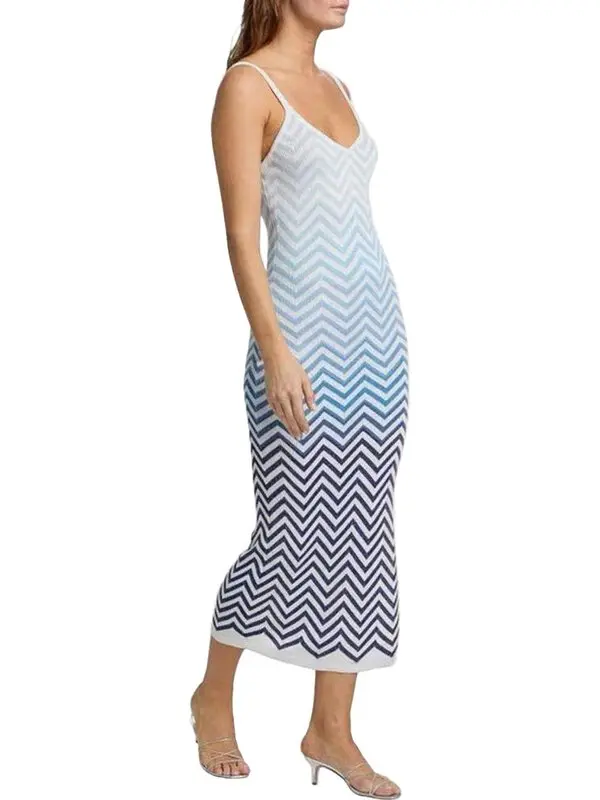 MILLY Mica Gradient Zigzag Midi Cover-up Dress - Blue Multi
