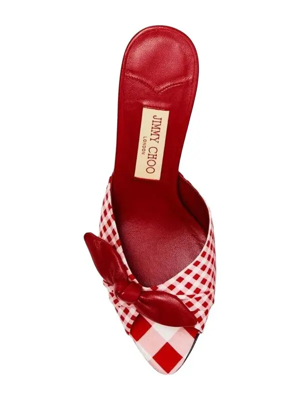 JIMMY CHOO 85mm Livi Mixed Gingham Wedge Mules - Ruby Red M