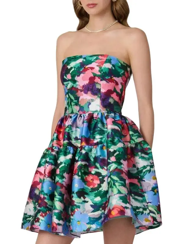 Shoshanna Kyrie Strapless Floral-print Mini Dress - Navy Multi