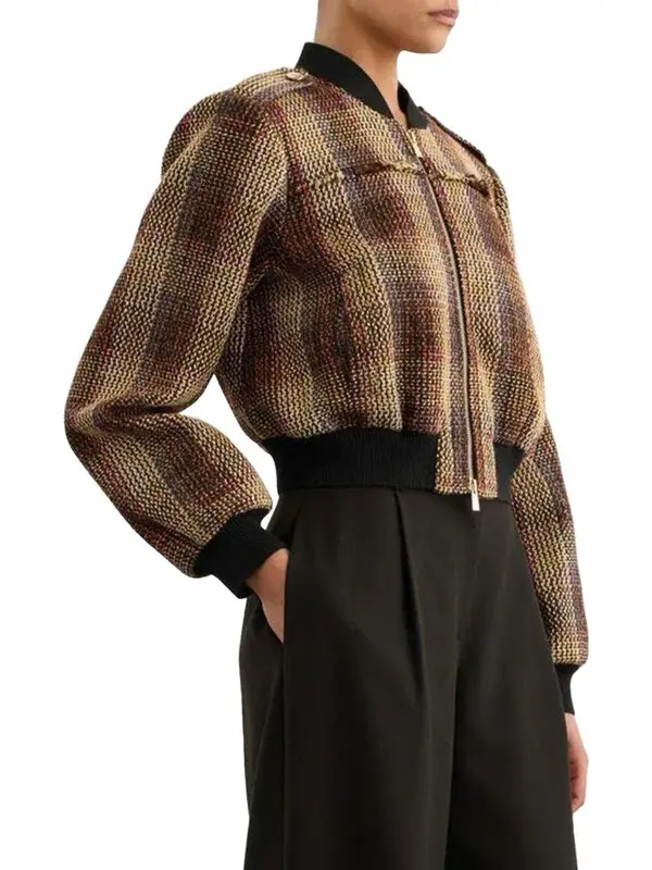 TOCCIN Pierce Plaid Tweed Bomber Jacket - Fig Multi
