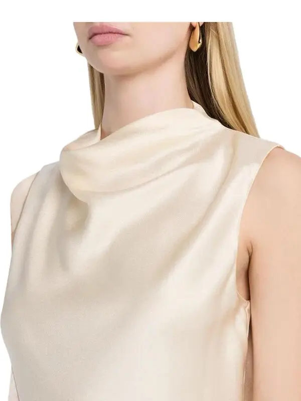 Vince Cropped Satin Cowl-neck Top - Flax
