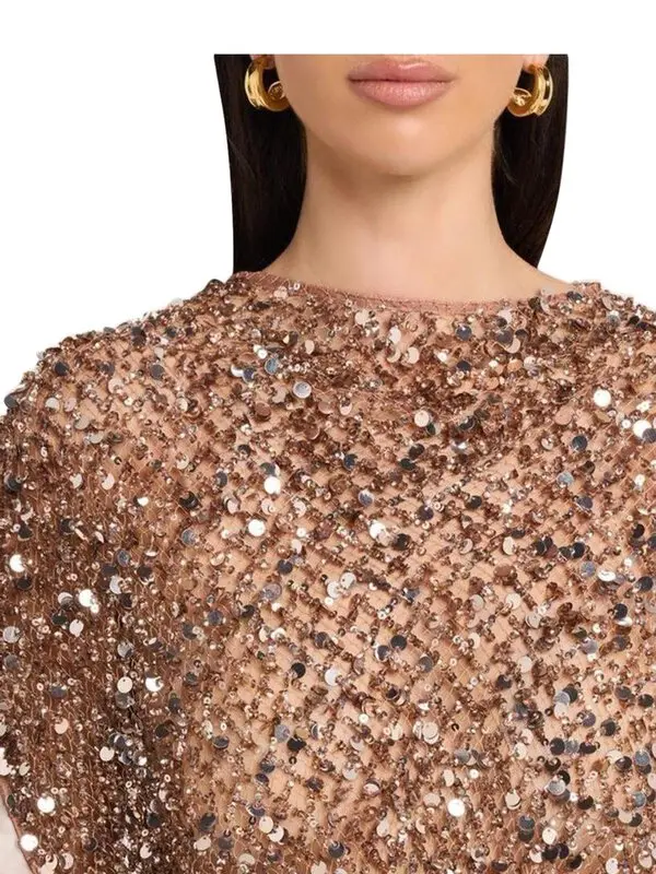 Lapointe Sequined Net Mesh Cap-sleeve Top - Cinder