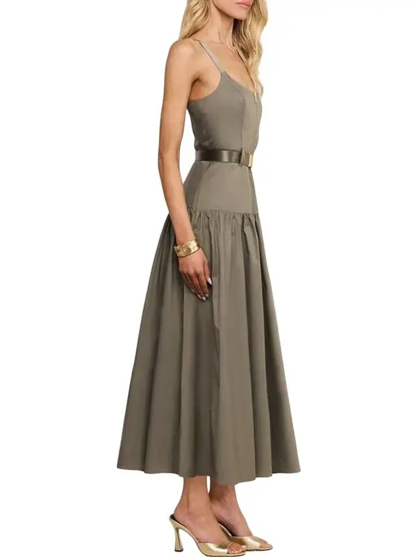 L & APOS;AGENCE Rima Belted Midi Dress - Smokey Oli