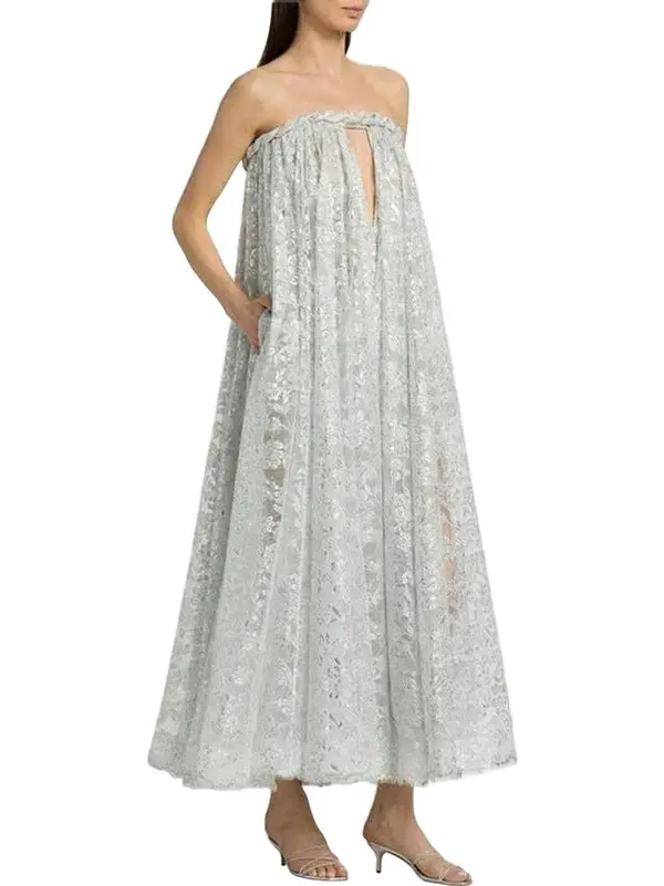 Zimmermann Carousel Metallic Lace Strapless Dress - Silver
