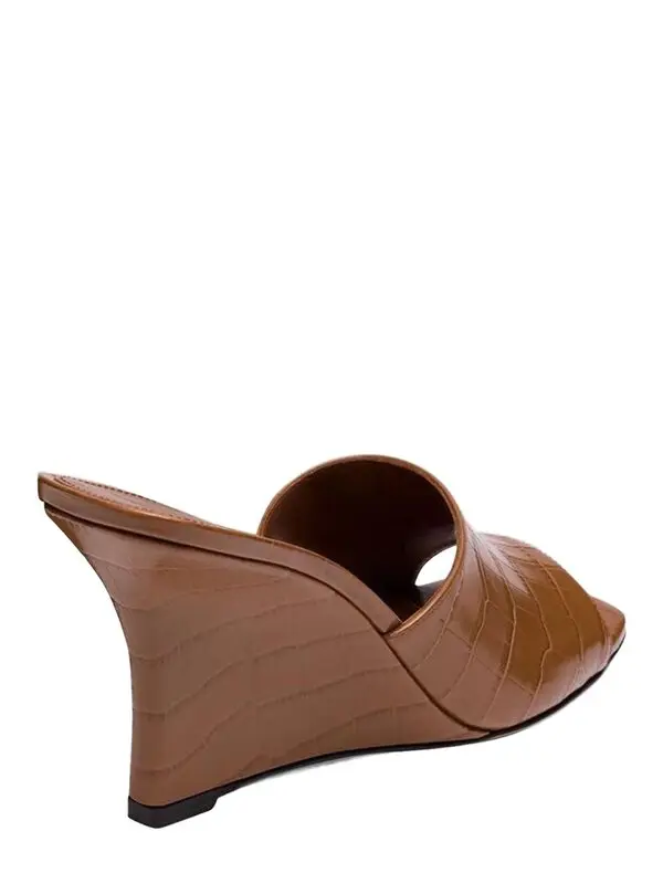 STUART WEITZMAN 85mm Vinnie Croc-embossed Leather Wedge Mules - Doe