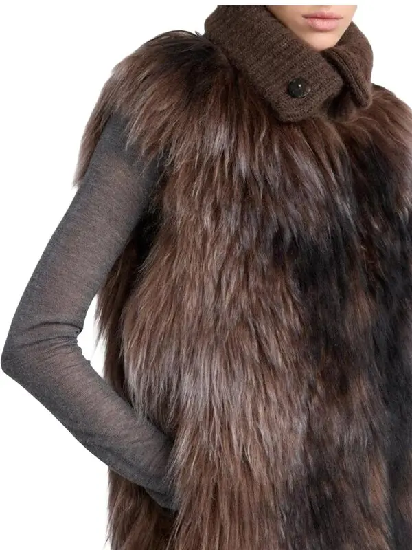 Giorgio Armani Shearling Vest With Knit Collar - Multi