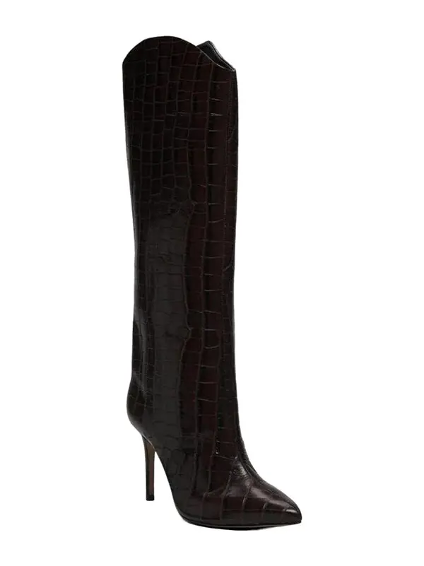 Schutz 90mm Maryana Croc-printed Leather Knee-high Boots - Dark Choco