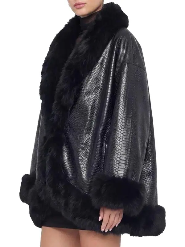 Gorski Python Embossed Leather Coat With Merinillo Lamb Shearling Trim - Black