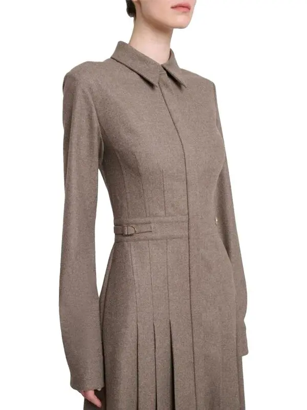 Gabriela Hearst Ethel Cashmere Flannel Long-sleeve Midi Shirtdress - Walnut