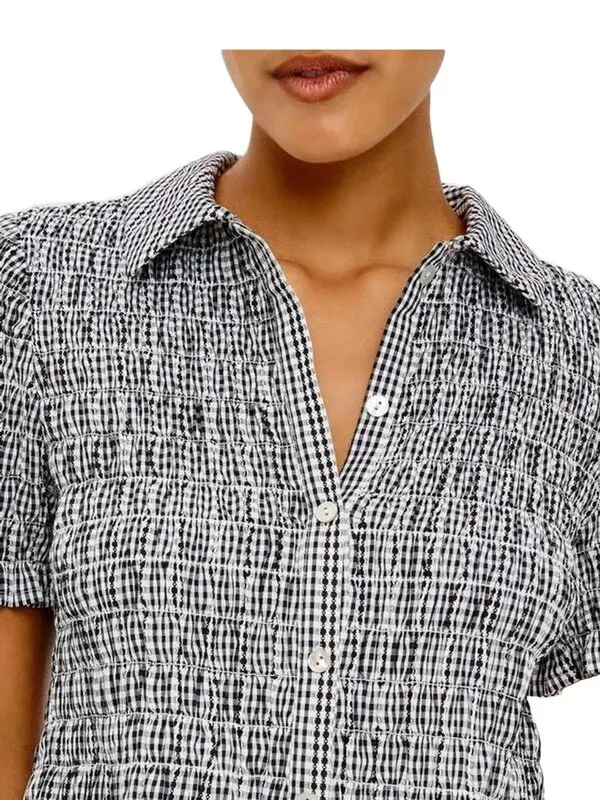 Rails Alton Smocked Gingham Shirt - Black Ging