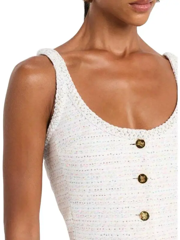 Giambattista Valli Paillette Tweed Button-front Crop Top - Ivory Multi