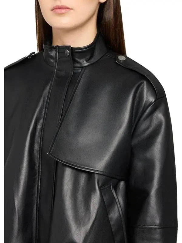 TOCCIN Alyssa Stand-collar Faux Leather Jacket - Jet