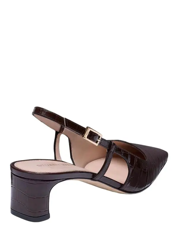 STUART WEITZMAN 40mm Baby Babette Croc-embossed Leather Slingback Pumps - Walnut