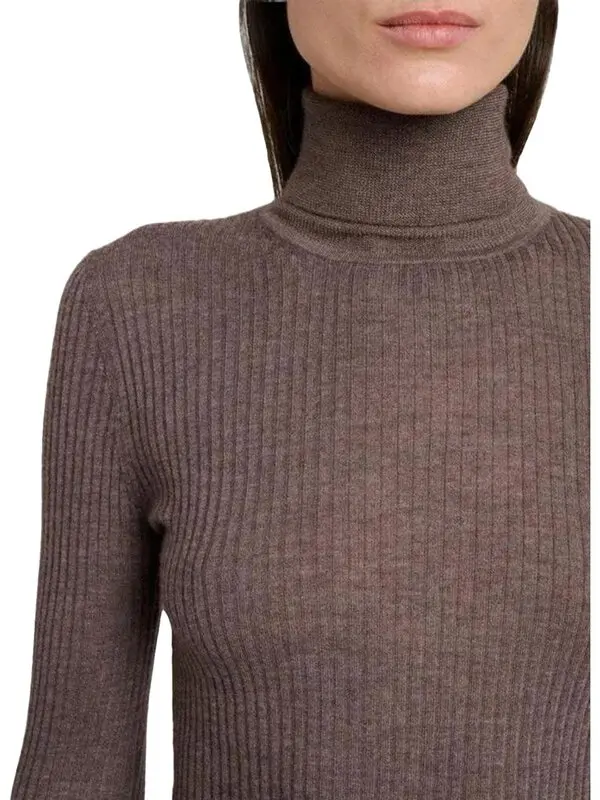 Gabriela Hearst Peppe Turtleneck Cashmere Rib Top - Walnut
