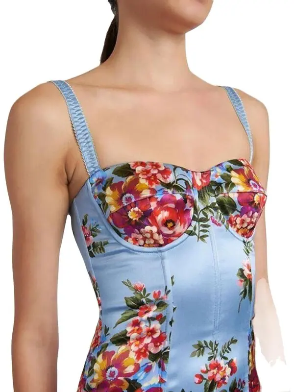 Dolce & Gabbana Floral Satin Bustier Midi Dress - Bluprtflow
