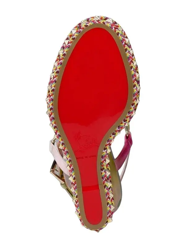 CHRISTIAN LOUBOUTIN 110mm Pyra Clou Satin Spike Wedge Sandals - Multi/lin