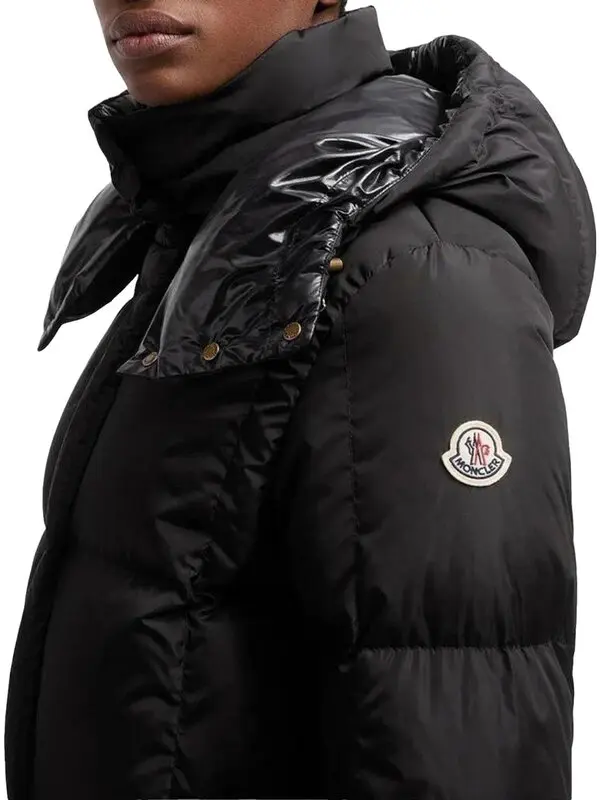 Moncler Litte Square-quilted Hooded Long Down Jacket - Black