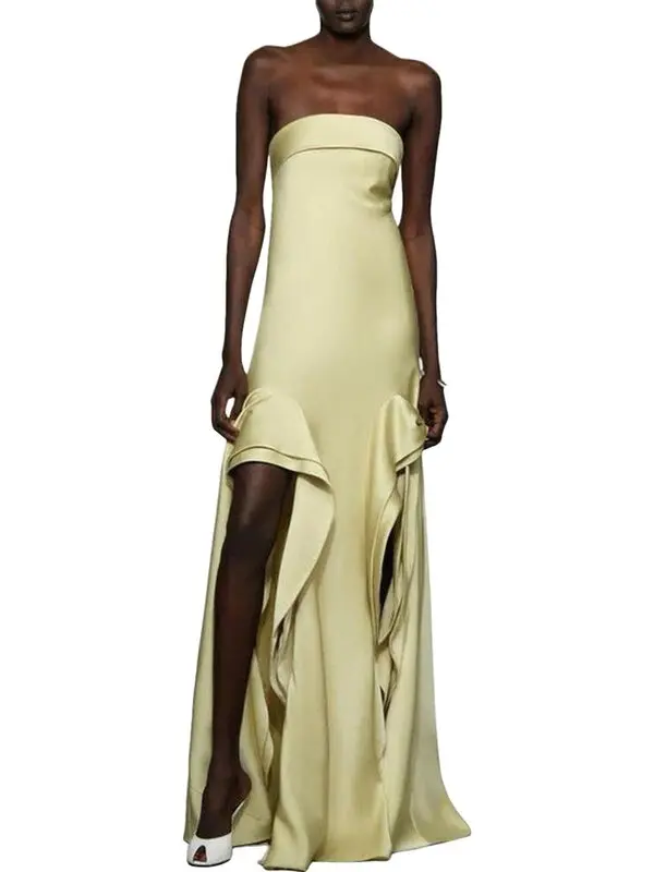 ET OCHS Vernon Strapless Draped Side-slit Gown - Tea