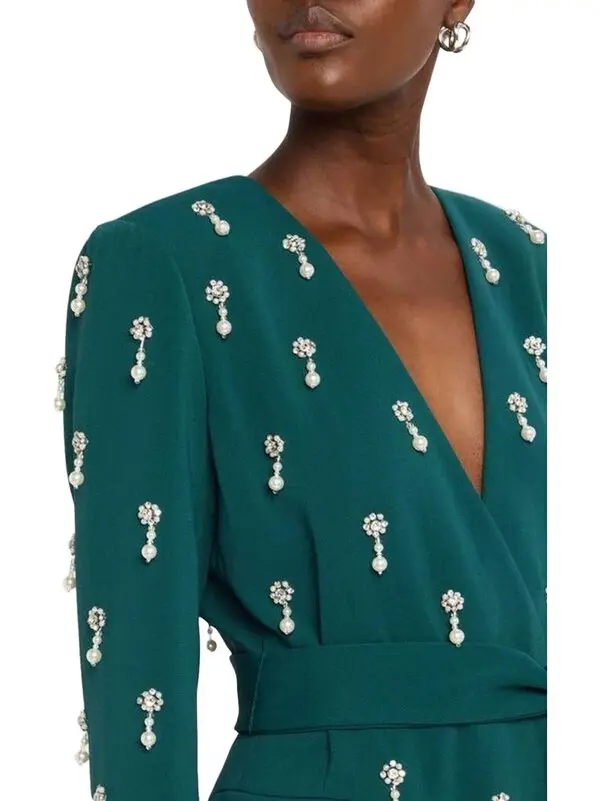 Badgley Mischka Belted Pearly-embellished Jacket - Pine