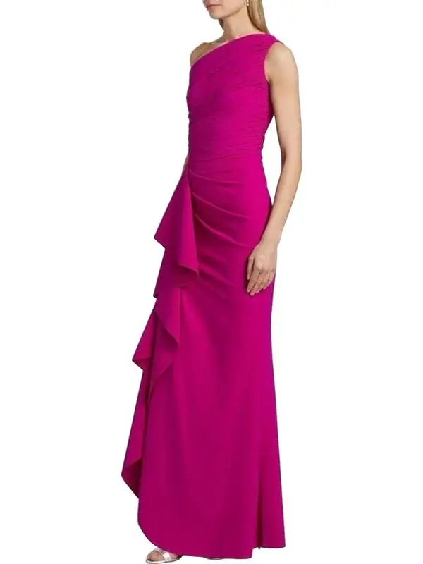 Chiara Boni La Petite Robe Ruched One-shoulder Ruffle Gown - Cyclamen