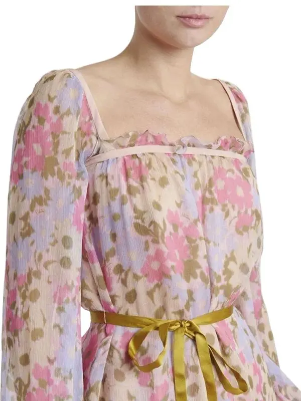 Valentino Garavani Floral-print Silk Chiffon Long-sleeve Belted Blouse - Multicolor