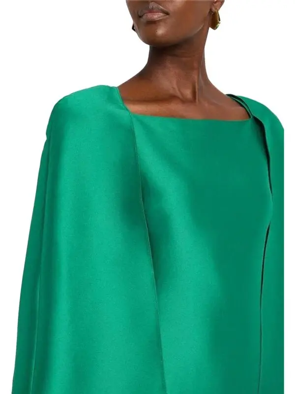 Badgley Mischka Mikado Cape Column Gown - Emerald