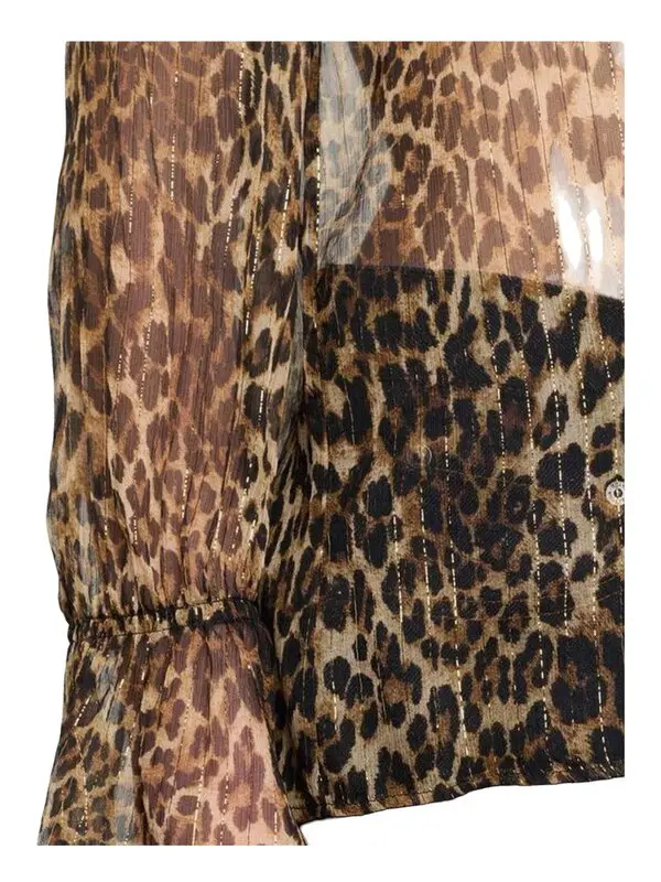 NILI LOTAN Cecily Metallic -print Silk Ruffle Shirt - Leopard