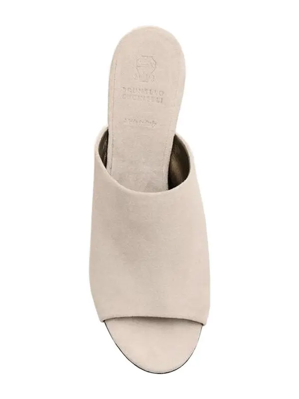 Brunello Cucinelli 80mm Monili Suede Mules - Bone