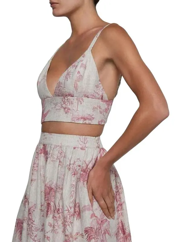L & APOS;AGENCE Kaori Etoile-print Linen Bralette Top - Tan Multi