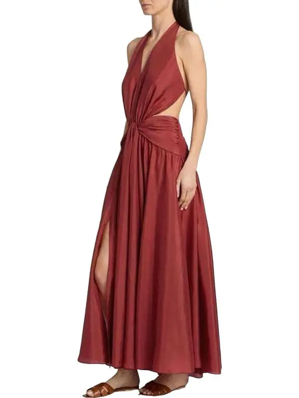 Zimmermann Indra Plunge Halter Maxi Dress - Raspberry