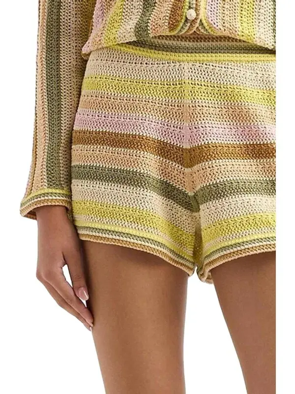 Zimmermann Indra Striped Crochet Cotton Shorts - Multi