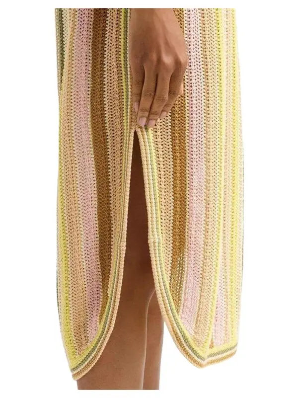 Zimmermann Indra Striped Crochet Cotton Midi Dres - Multi