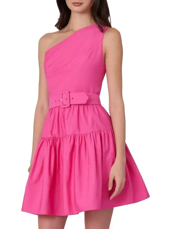 Shoshanna Crawford One-shoulder Cotton Faille Mini Dress - Fuchsia