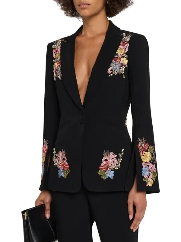 Cinq À Sept Rhinestone Floral Peak-lapel Blazer - Black/mult