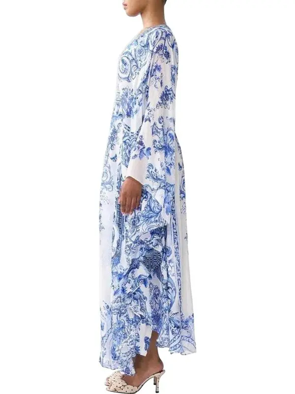 Camilla Silk Long Caftan - Ceramic Panoramic