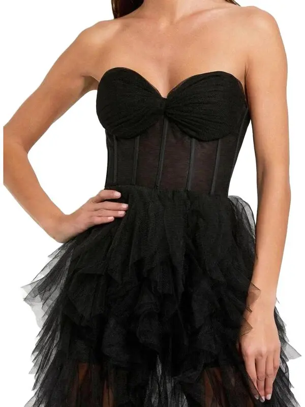 Mac Duggal Strapless Ruffle Bustier Gown - Black