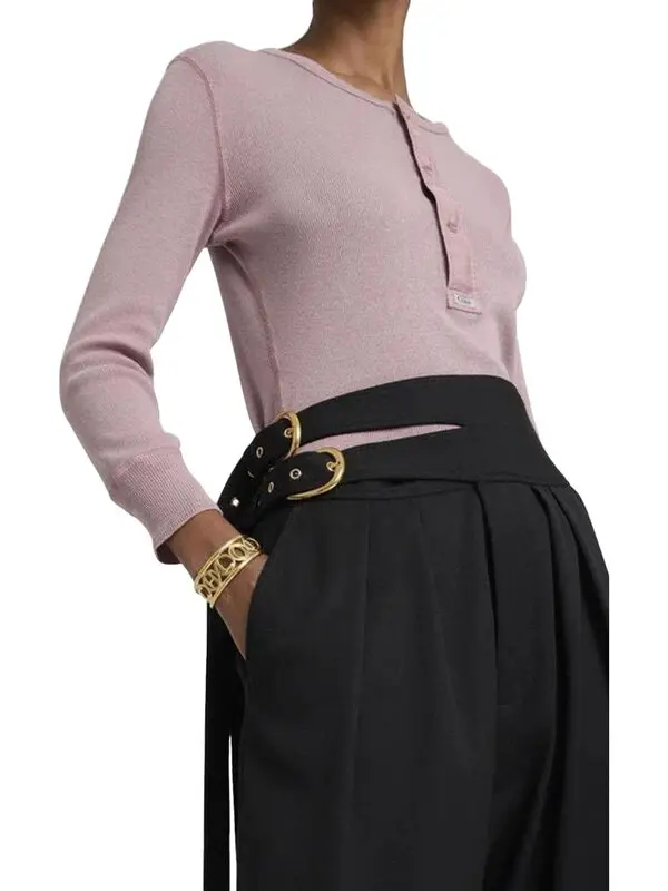 Chloé Double-buckle Pleated Straight-leg Trousers - Black