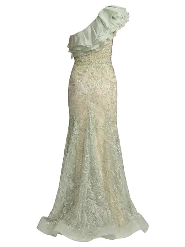 Mac Duggal Embroidered-lace Ruffled Mermaid Gown - Sage