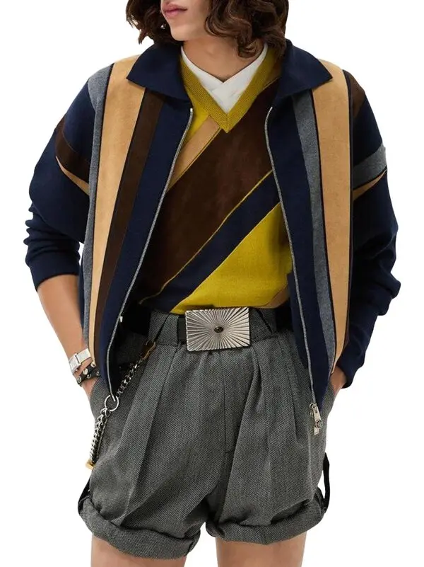 Versace Colorblocked Wool-blend Zip-up Blouson Jacket - Navy/brown