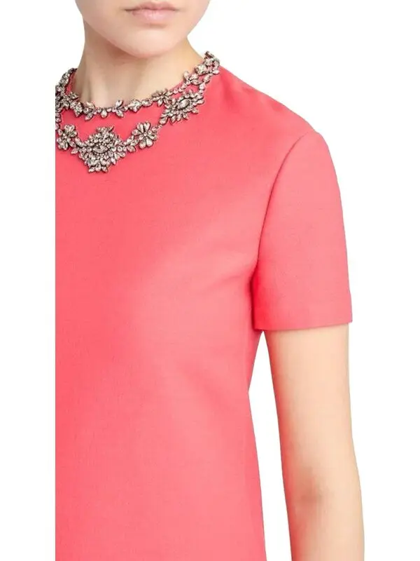 Valentino Garavani Crystal Embroidered Wool-silk Mini Dress - Pink