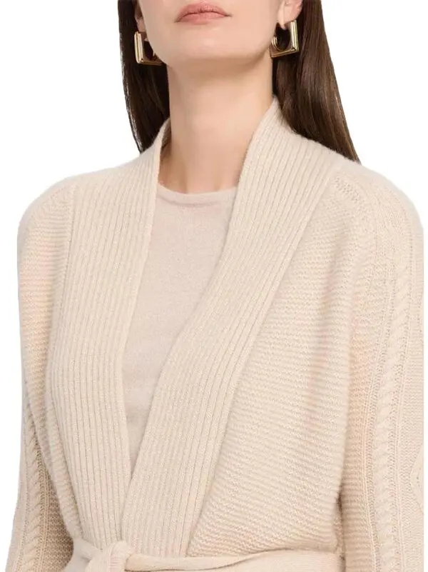 Neiman Marcus Cashmere Cable Belted Cardigan - Bone