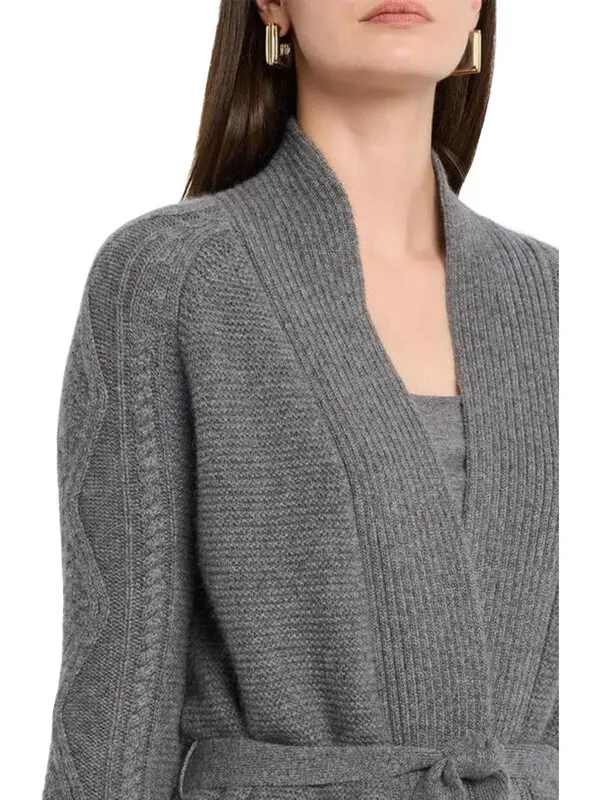 Neiman Marcus Cashmere Cable Belted Cardigan - Heather Gr