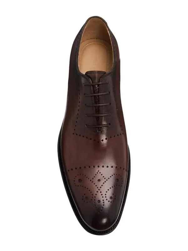 Kiton Apos;s Caravaggio Brogue Leather Oxford Shoes - Coffee