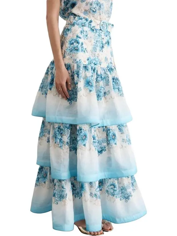 AQUA BLU AUSTRALIA Celeste Belted Maxi Skirt - Blue