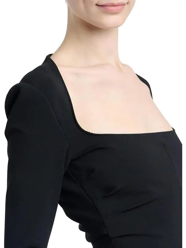Dolce & Gabbana Square-neck Jersey Milano Rib Long-sleeve Midi Dress - Nero