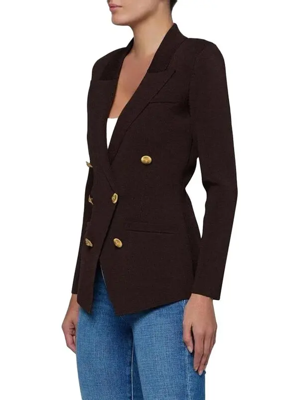 L & APOS;AGENCE Amelia Knit Double-breasted Blazer - Dark Java